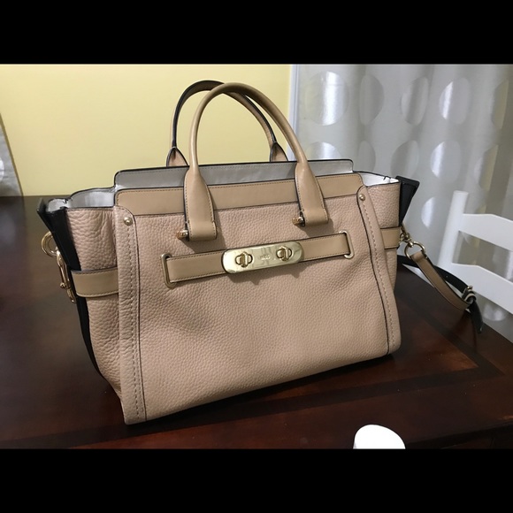 Coach | Bags | Coach Swagger Handbag Pebbled Leather Beige Taupe | Poshmark